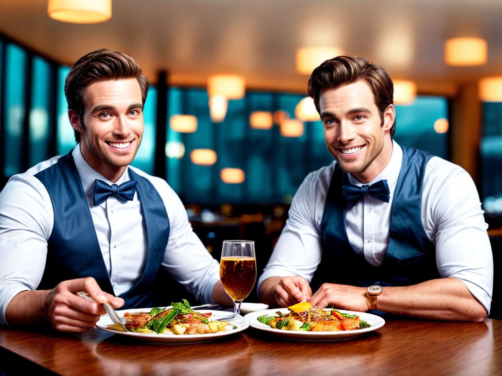 restaurant, table, handsome man sitting, dinner at restaurant