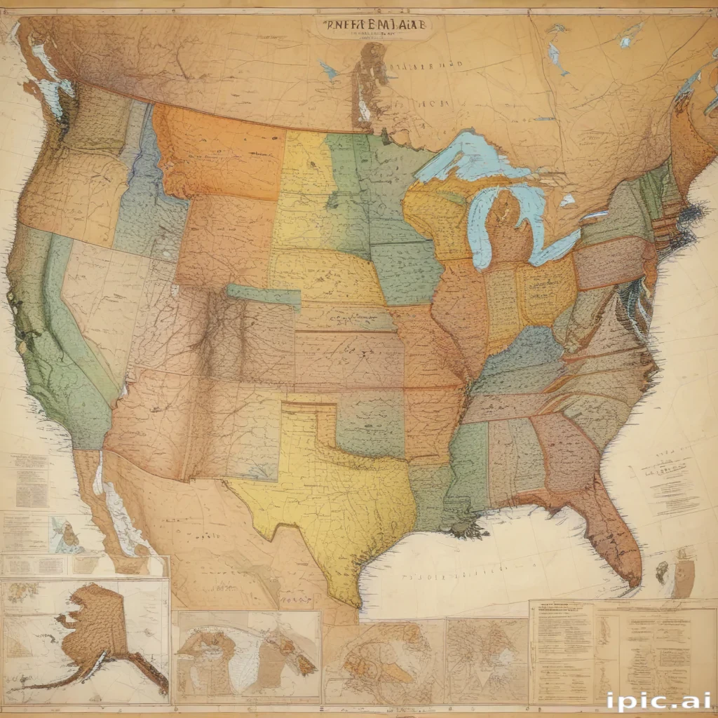 Historical Map of the United States Showing State Borders and Territories
