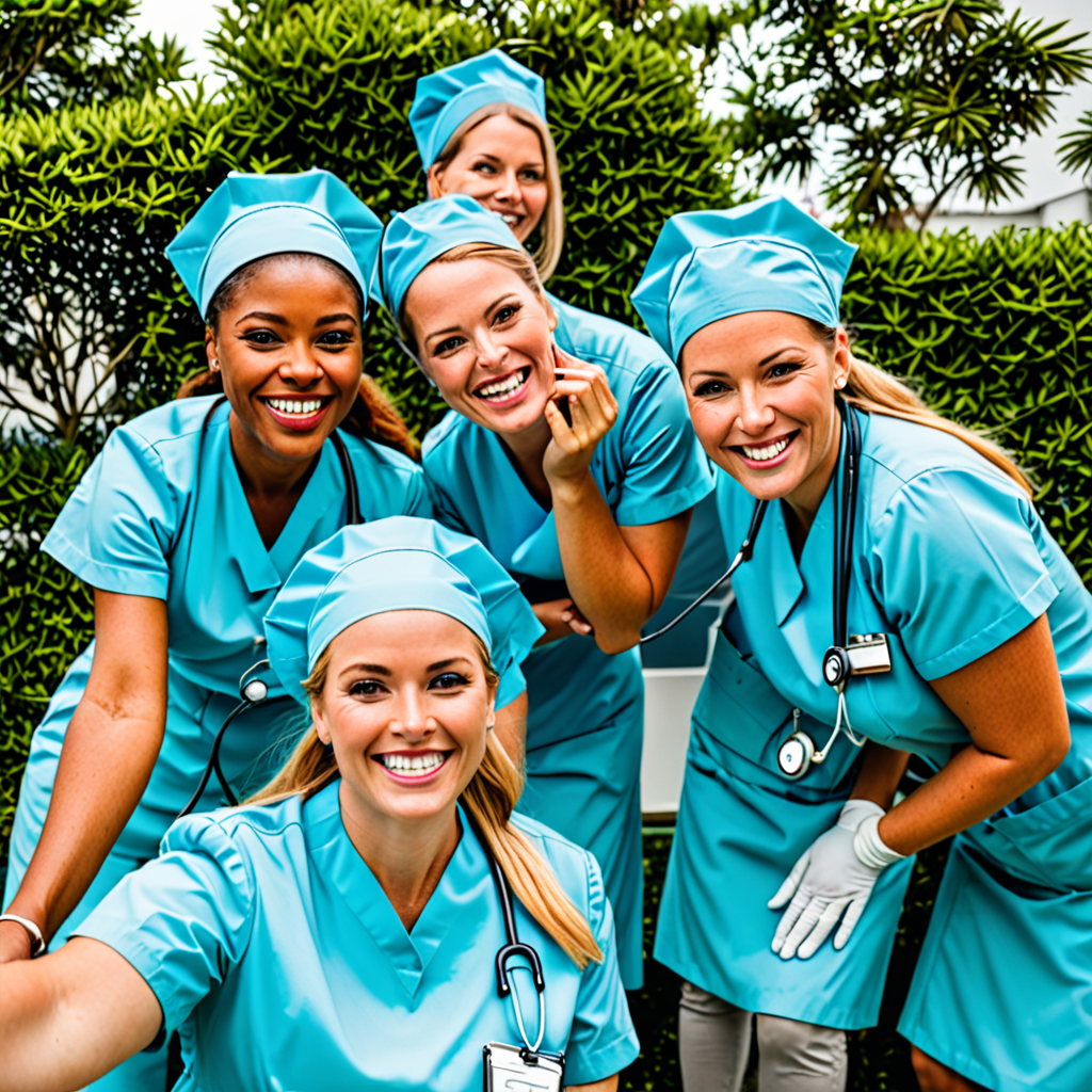 HI-RES PHOTO OF NURSES OUTSIDE HAVING FUN