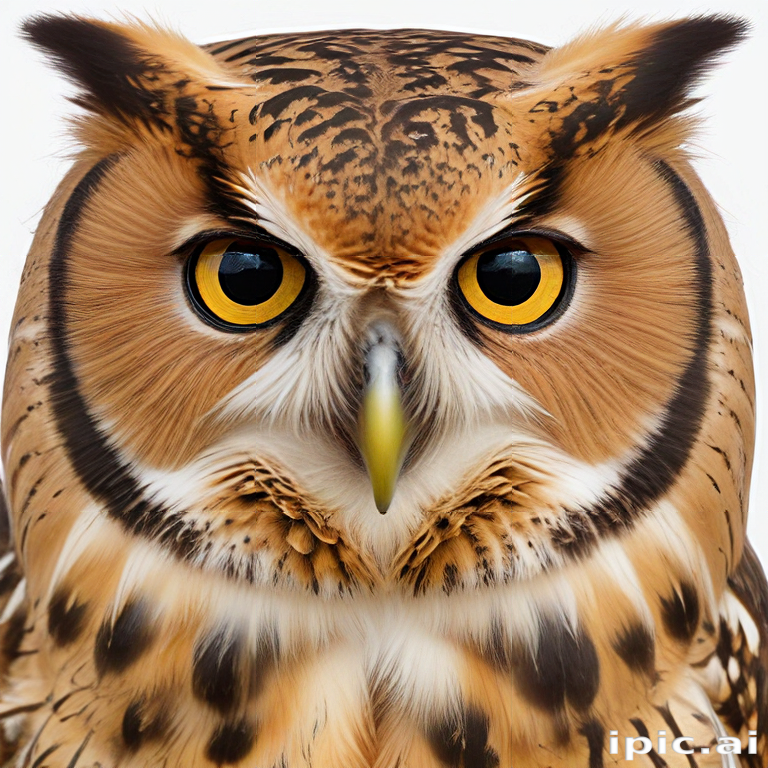 Majestic Owl with Striking Yellow Eyes and Intricate Feather Patterns