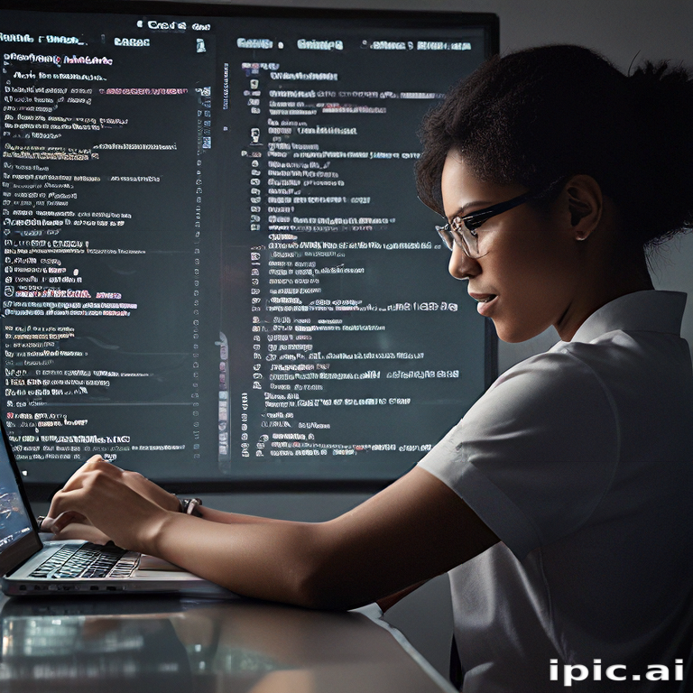 Focused Software Developer Analyzing Code on Laptop in Modern Workspace