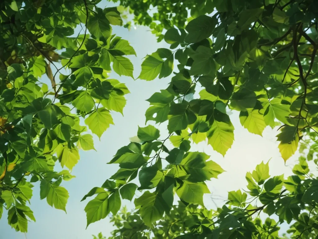 Sunlight Filtering Through Lush Green Leaves on a Clear Day