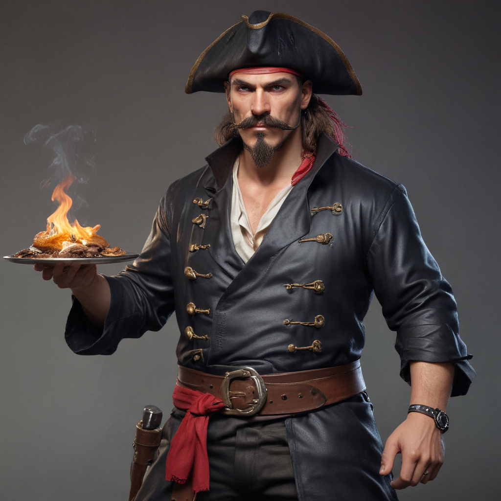pirate chef, rugged, smoker, fantasy dnd