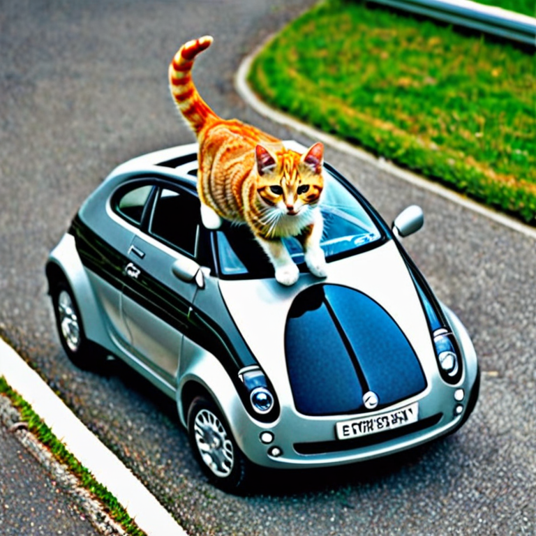 cat flying a car