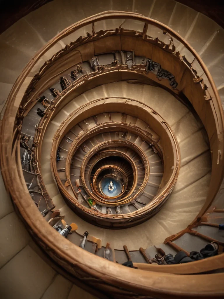 Intricate Spiral Staircase Leading Downward into an Enigmatic Underground Space