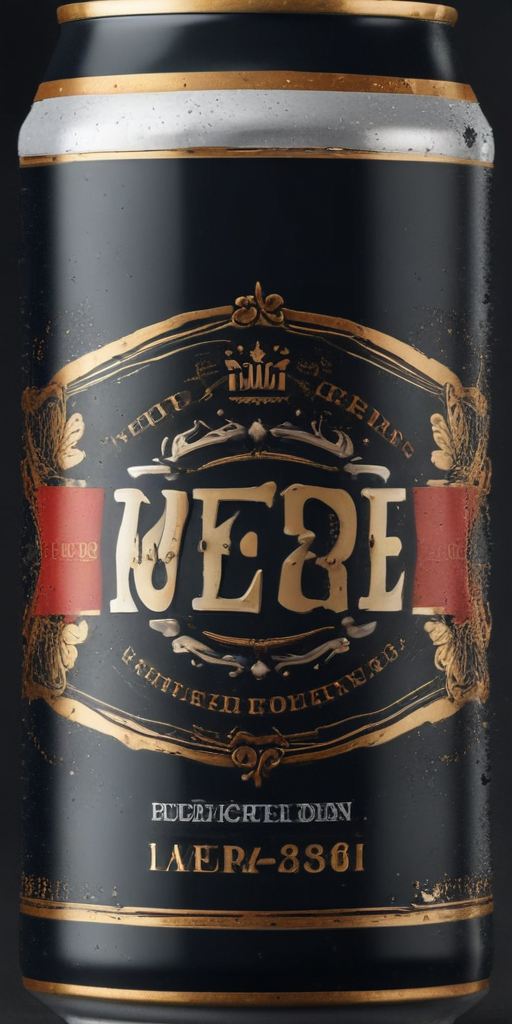 Elegant Black Beer Can Design with Gold Accents and Intricate Labeling