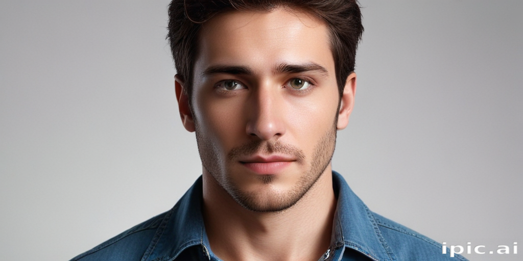 Close-Up Portrait of a Young Man with Intense Eyes in Casual Attire