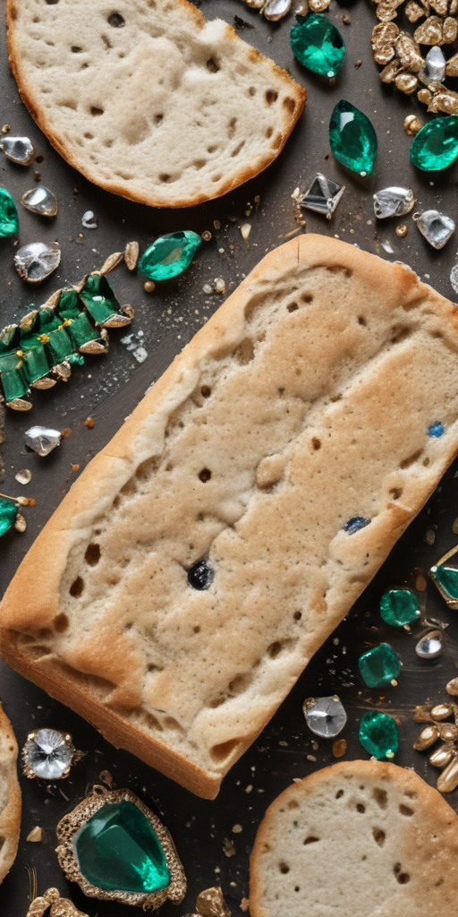 A background image of unleavened bread with diamonds and gems and emeralds