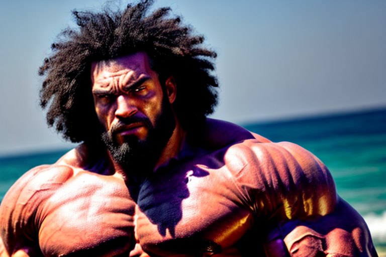 A strong, large, muscular man with a curly head and one eye on his forehead