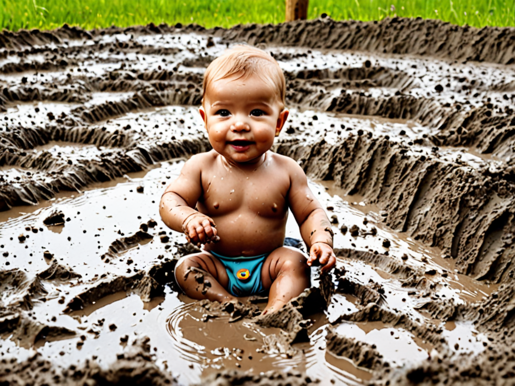 Baby in mud