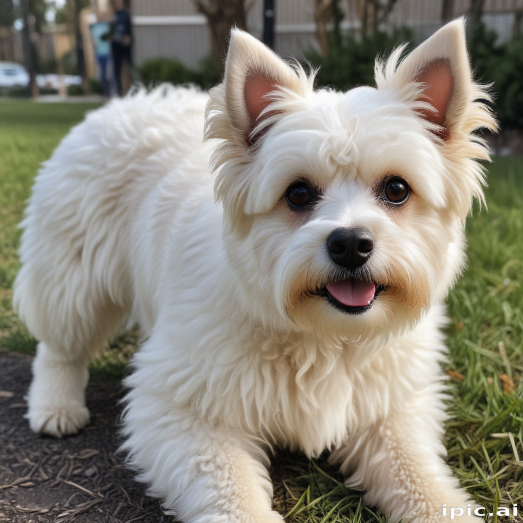 A Playful Fluffy White Dog Enjoying a Sunny Day Outdoors.
