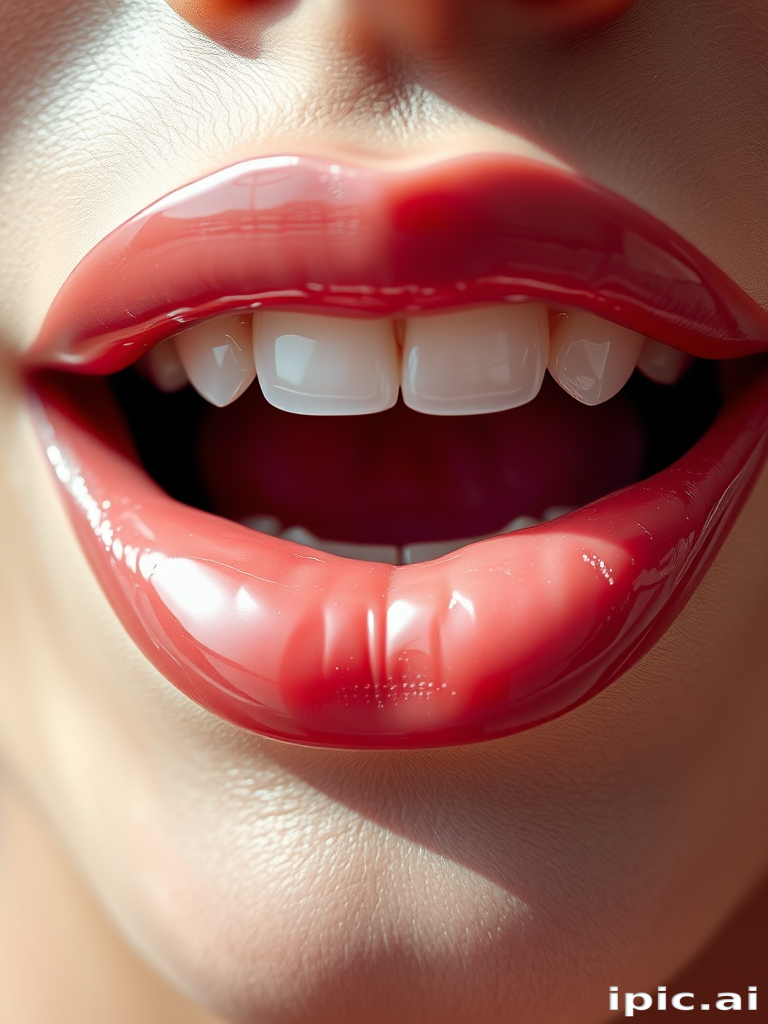 A Close-Up View of Glossy Lips and Bright White Teeth Smiling ...