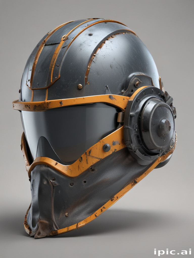 Futuristic Battle Helmet with Industrial Design and Weathered Texture ...
