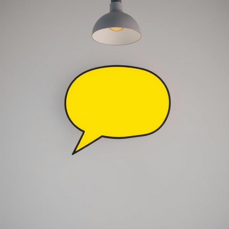 Bright Yellow Speech Bubble Illuminated by a Modern Hanging Light Fixture