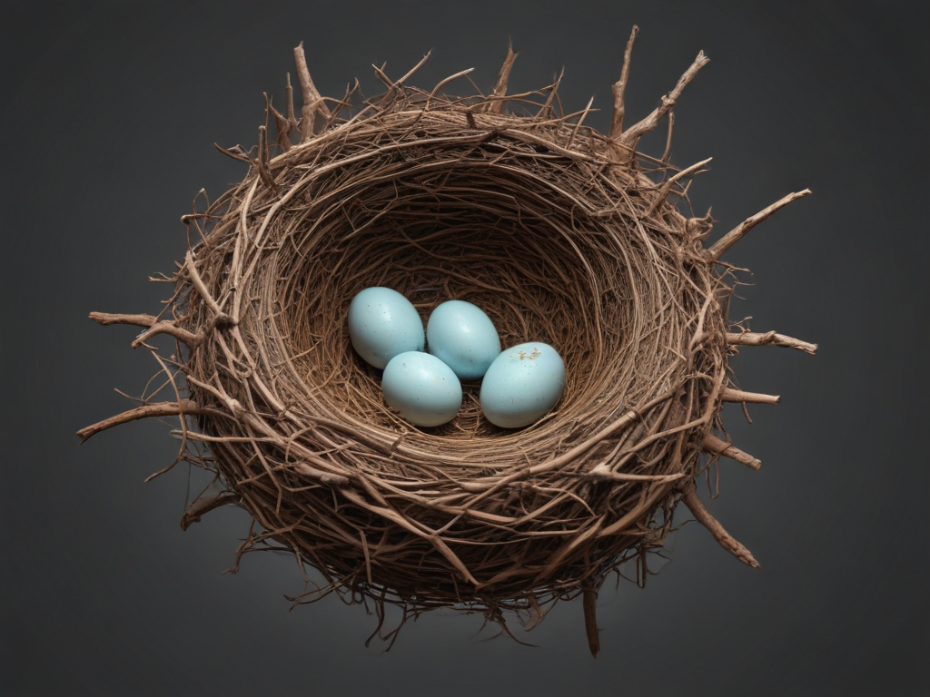 A Beautiful Nest with Four Delicate Blue Eggs Waiting to Hatch