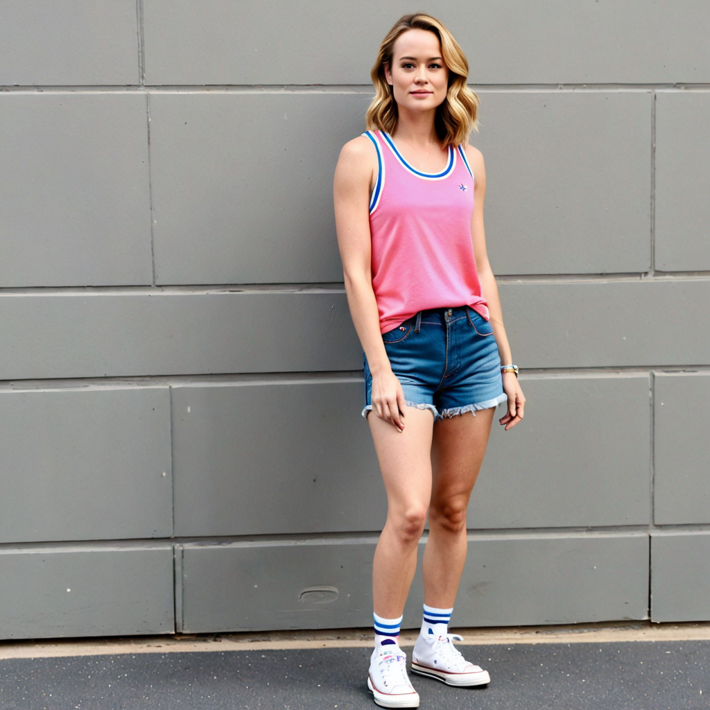 Mcu Brie Larson Carol Danvers Standing in Pink Tank Top, Blue Jean ...