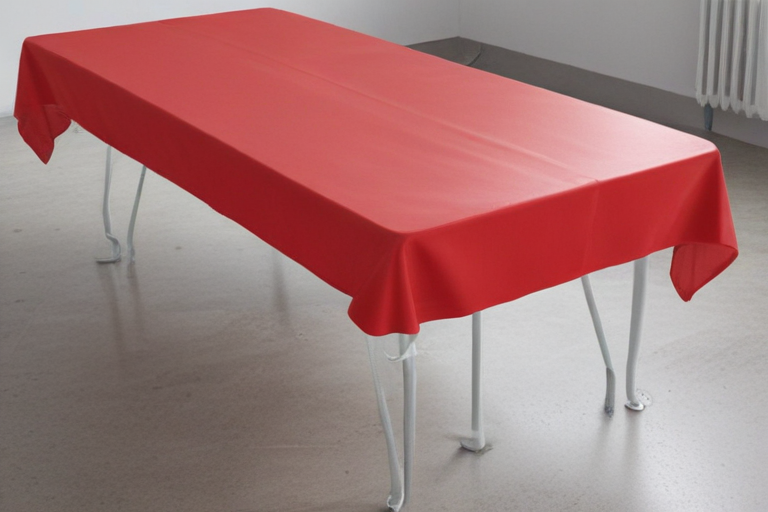 whole table with red plastic table cover