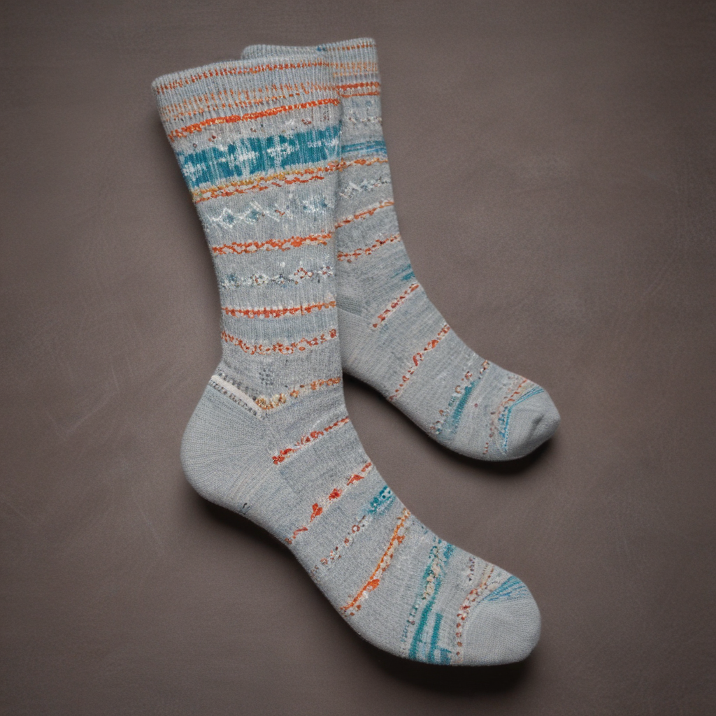 Cozy Gray Socks with Colorful Patterns Perfect for Cold Weather Wear