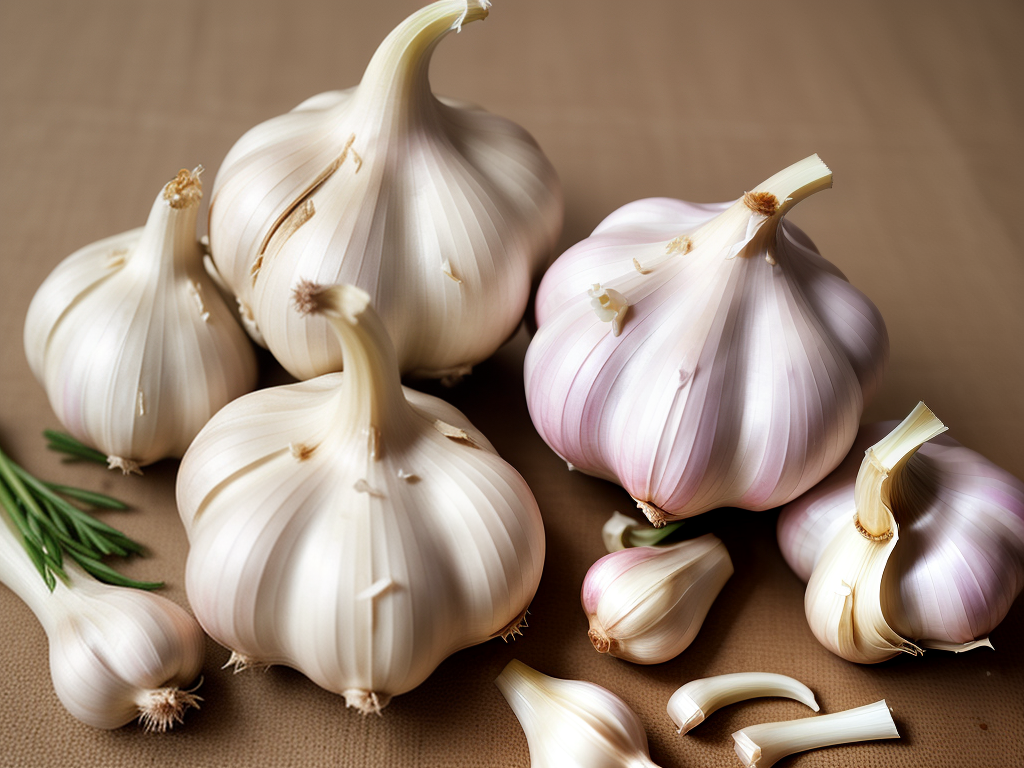 A Beautiful Arrangement of Fresh Garlic Bulbs and Cloves on Display