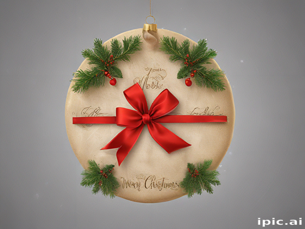 A Festive Christmas Ornament Adorned with Red Ribbon and Greenery.