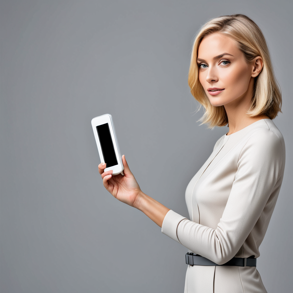 Blonde female human interface device standing