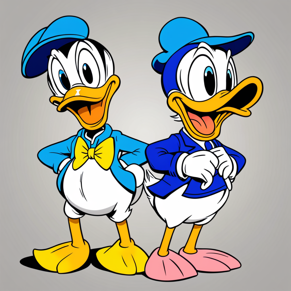 Donald Duck and Daisy Duck, comic, 2D, white background