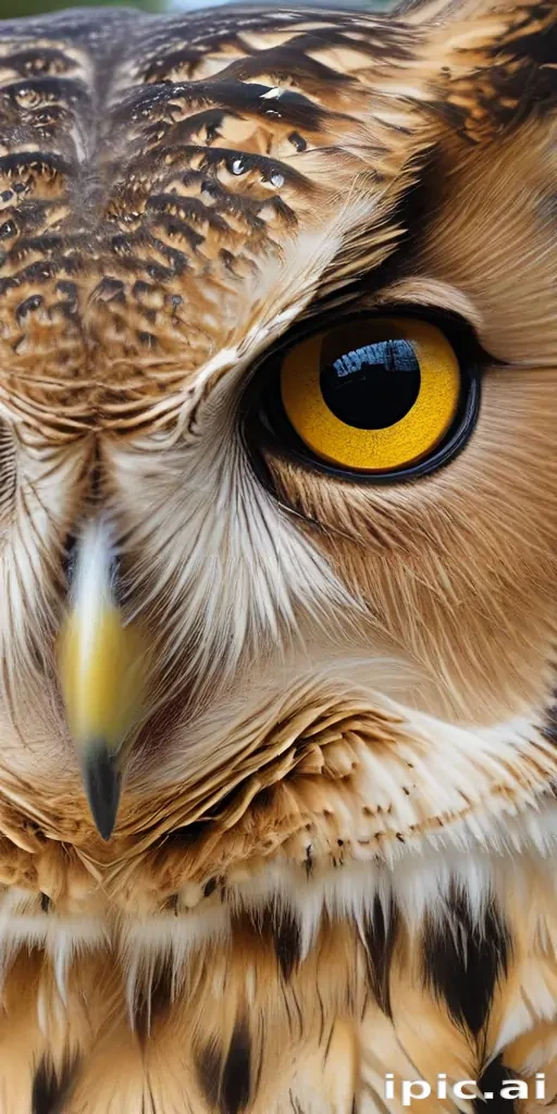 Close-Up of a Majestic Owl with Striking Yellow Eye Detail