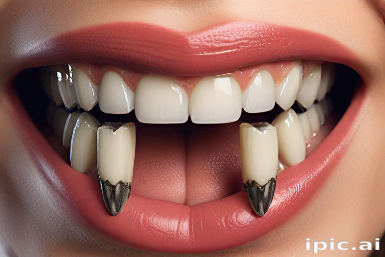 Intriguing Close-Up of a Unique Smile Featuring Metallic Fangs and ...