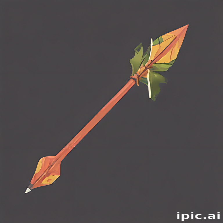 Colorful Decorative Arrow with Leaf Accents on a Dark Background