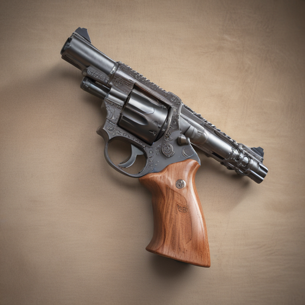A Detailed Close-Up of a Vintage Revolver with Elegant Wooden Grip