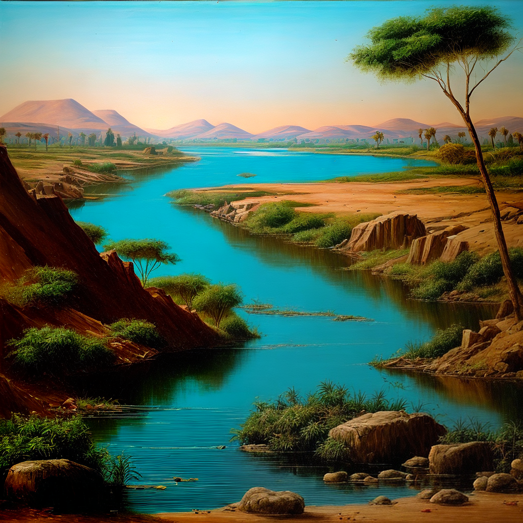 oil painting of the Nile river with blood instead of water from bible