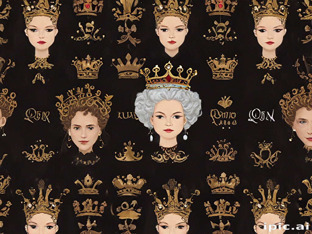 Elegant Royalty: A Pattern of Crowned Queens and Intricate Designs.