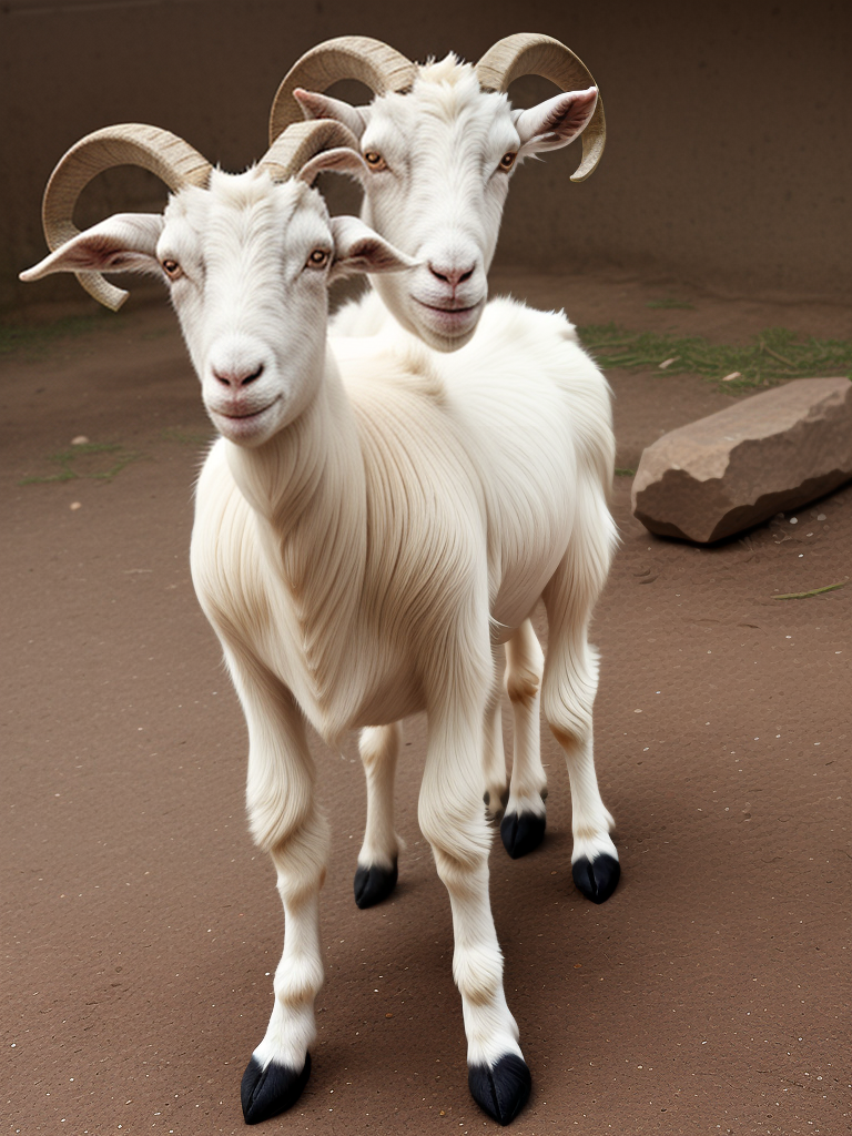 Two Playful White Goats Standing Together in a Natural Outdoor Setting