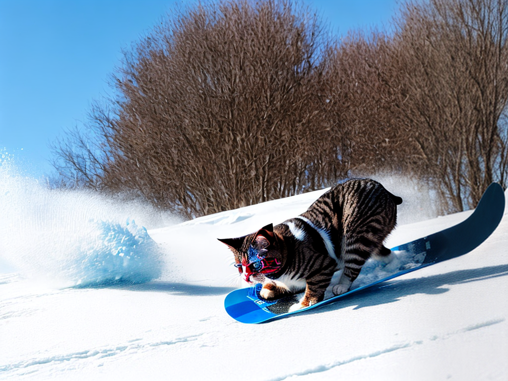 Close up of a Cat on a snowboard
