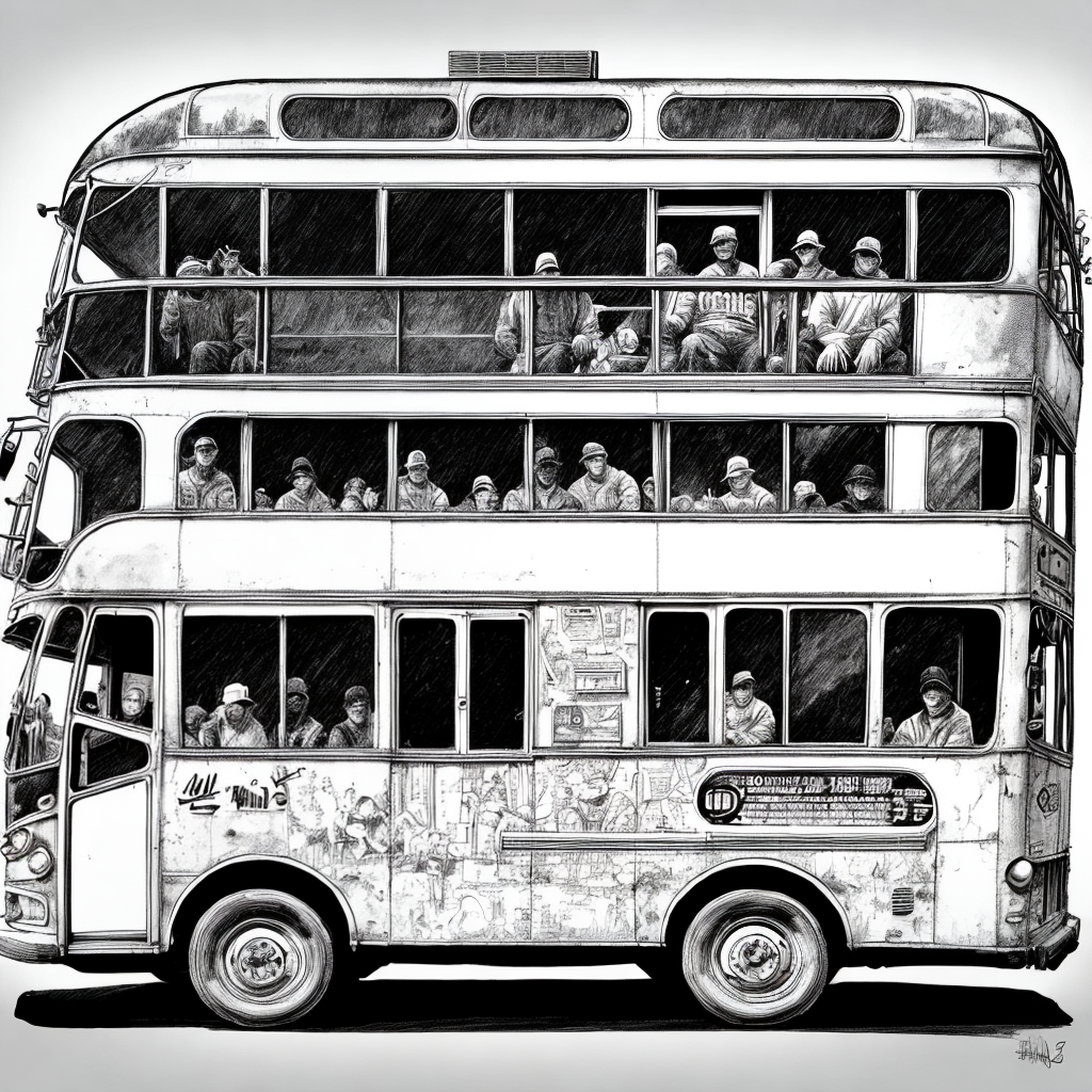 a simple hip hop BUS in the street. COMIC BOOK. SKETCH STYLE. BLACK AND ...