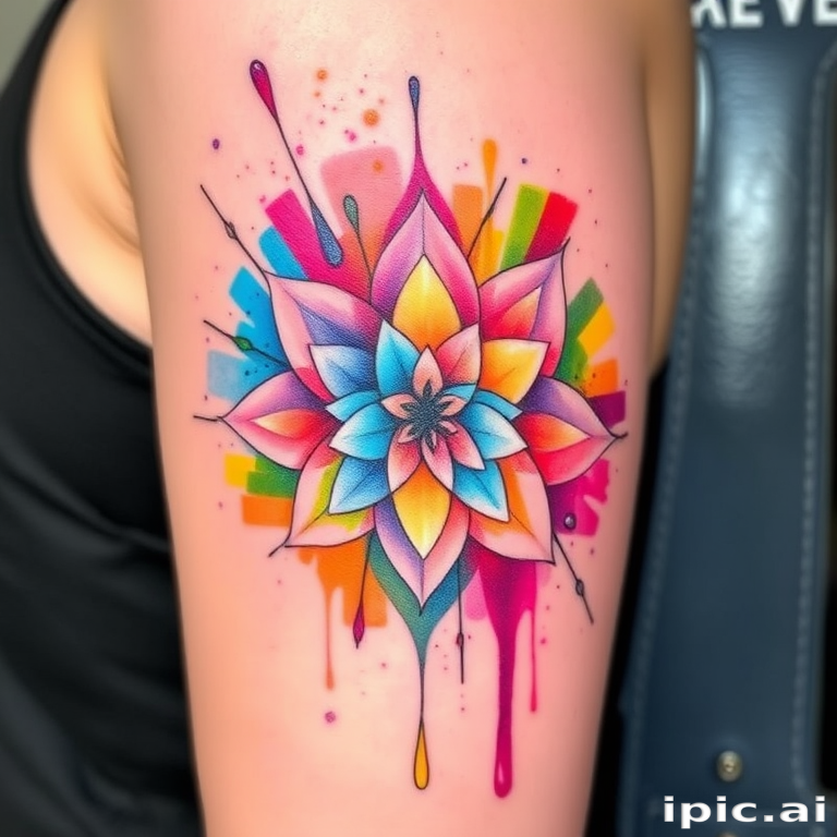 A Vibrant and Colorful Flower Tattoo Design with Abstract Elements and ...