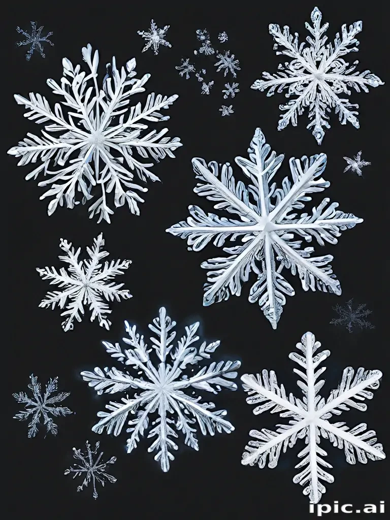Intricate Snowflakes of Various Designs Against a Dark Background ...