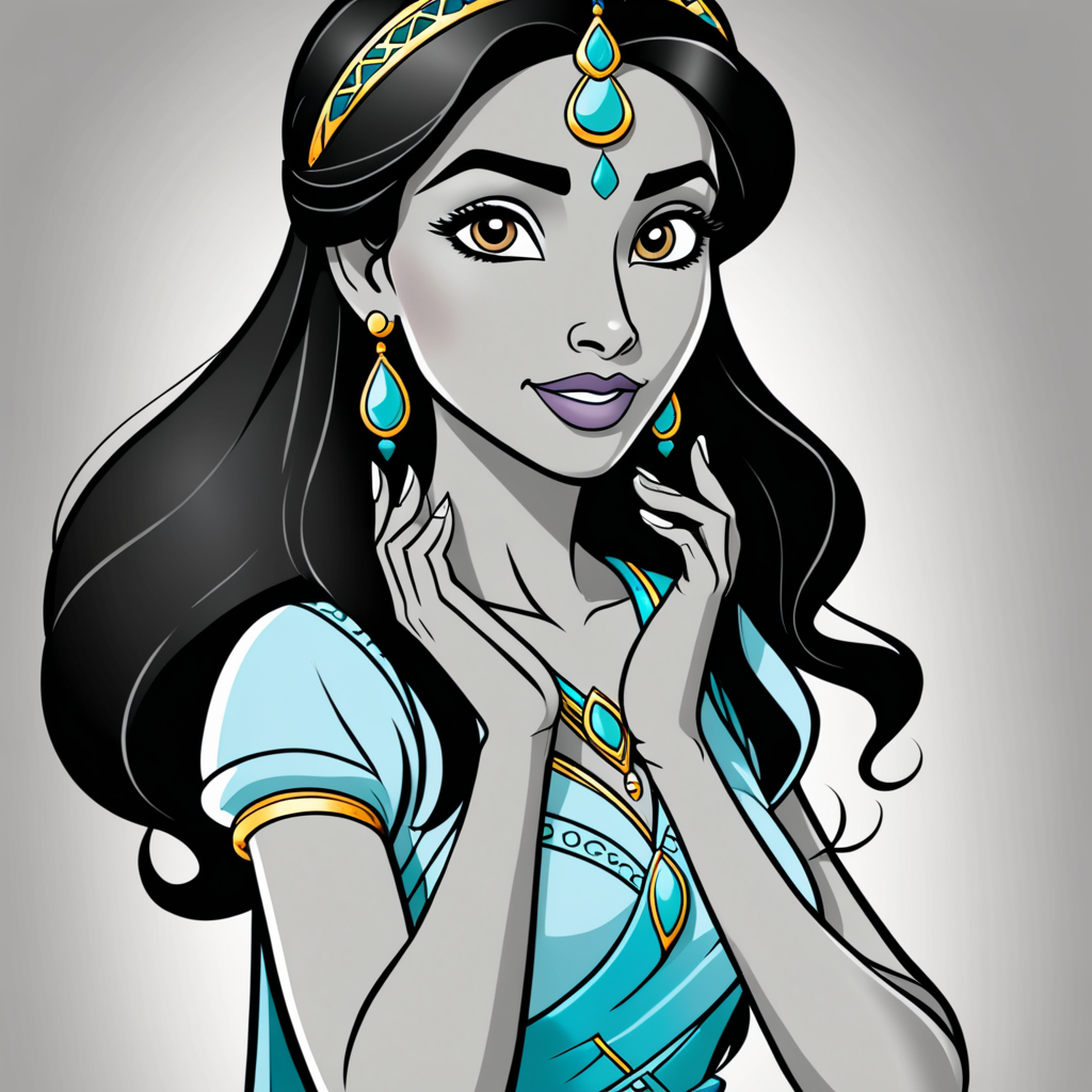 Princess Jasmine fron cartoon aladdin line art