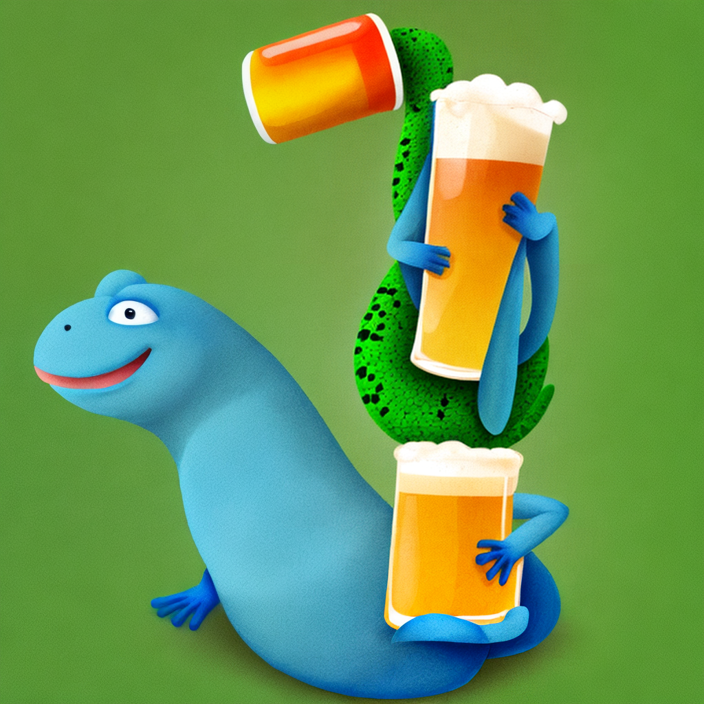 gecko holding a beer beer happy in cartoon style