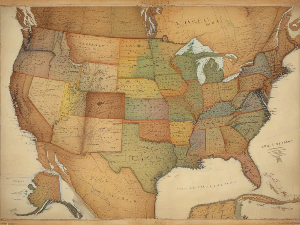 Historical Map of the United States Highlighting States and Territories ...