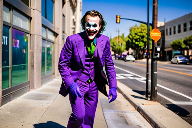 Gavin Newsom as The Joker laughing hysterically like a maniac with a ...
