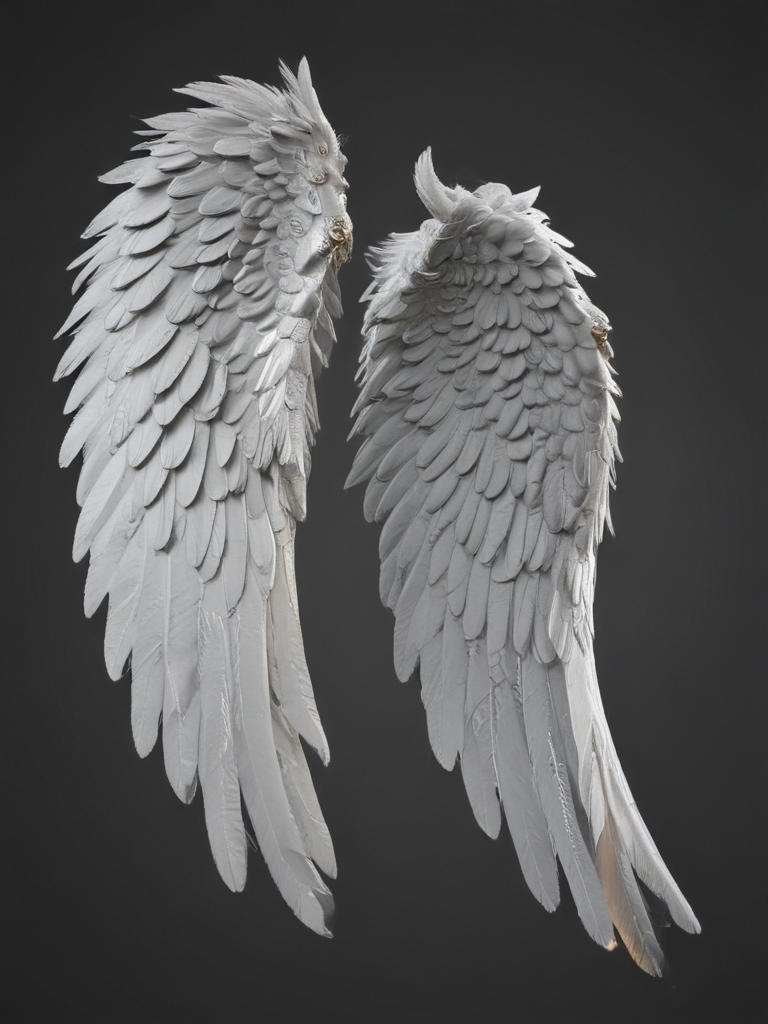 Elegant and Majestic White Wings Displaying Intricate Feather Details in 3D