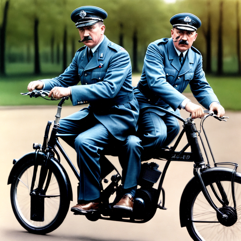 adolf hitler with blond curly hair riding a bike