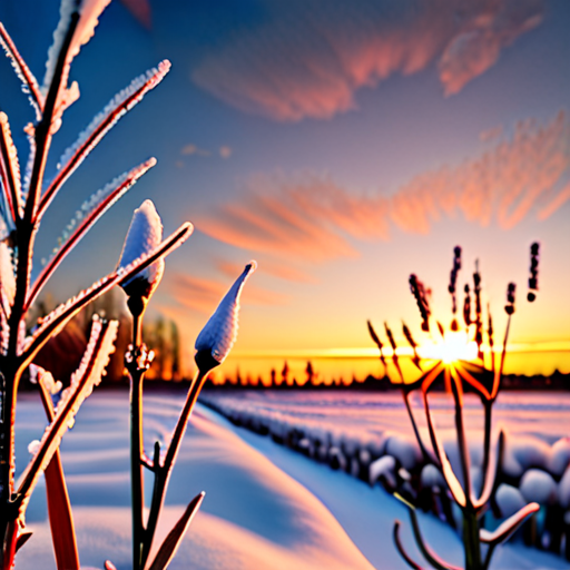 surrealism, winter flower, beautiful sunset