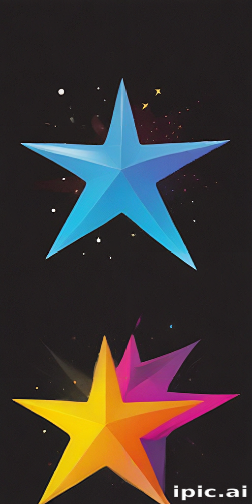 Vibrant Geometric Stars in Blue, Pink, and Yellow Against Black Background