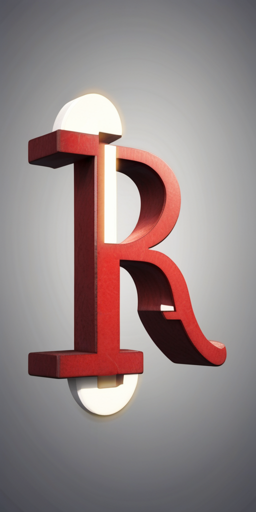 Three-Dimensional Red Letter R with Unique Design and Elegant Shadow