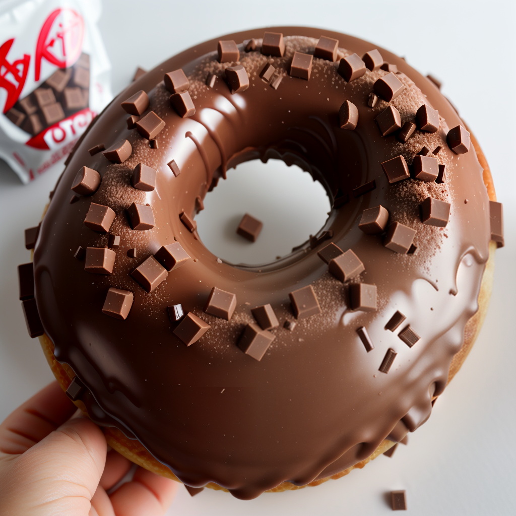 Decadent Chocolate Donut Topped with Kit Kat Pieces and Drizzle.