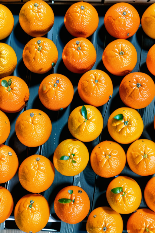 A Vibrant Display of Fresh Oranges in a Wooden Crate Arrangement.