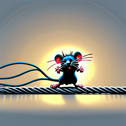 an evil mouse chewing on a wire and getting electrocuted