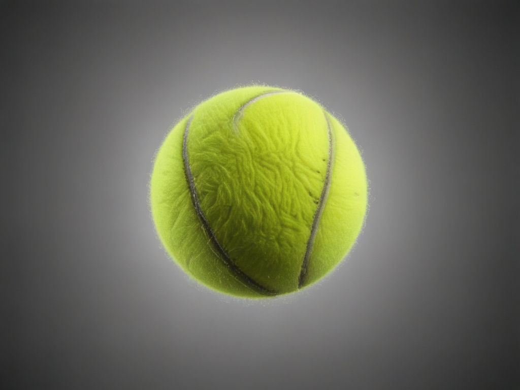 A Bright Neon Green Tennis Ball Floating Against a Dark Background.